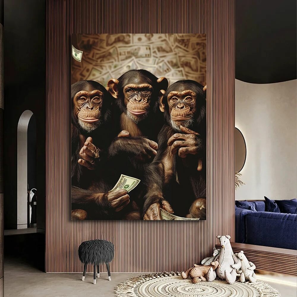 Картина в интерьер 3 обезьяны, 50х70 см.