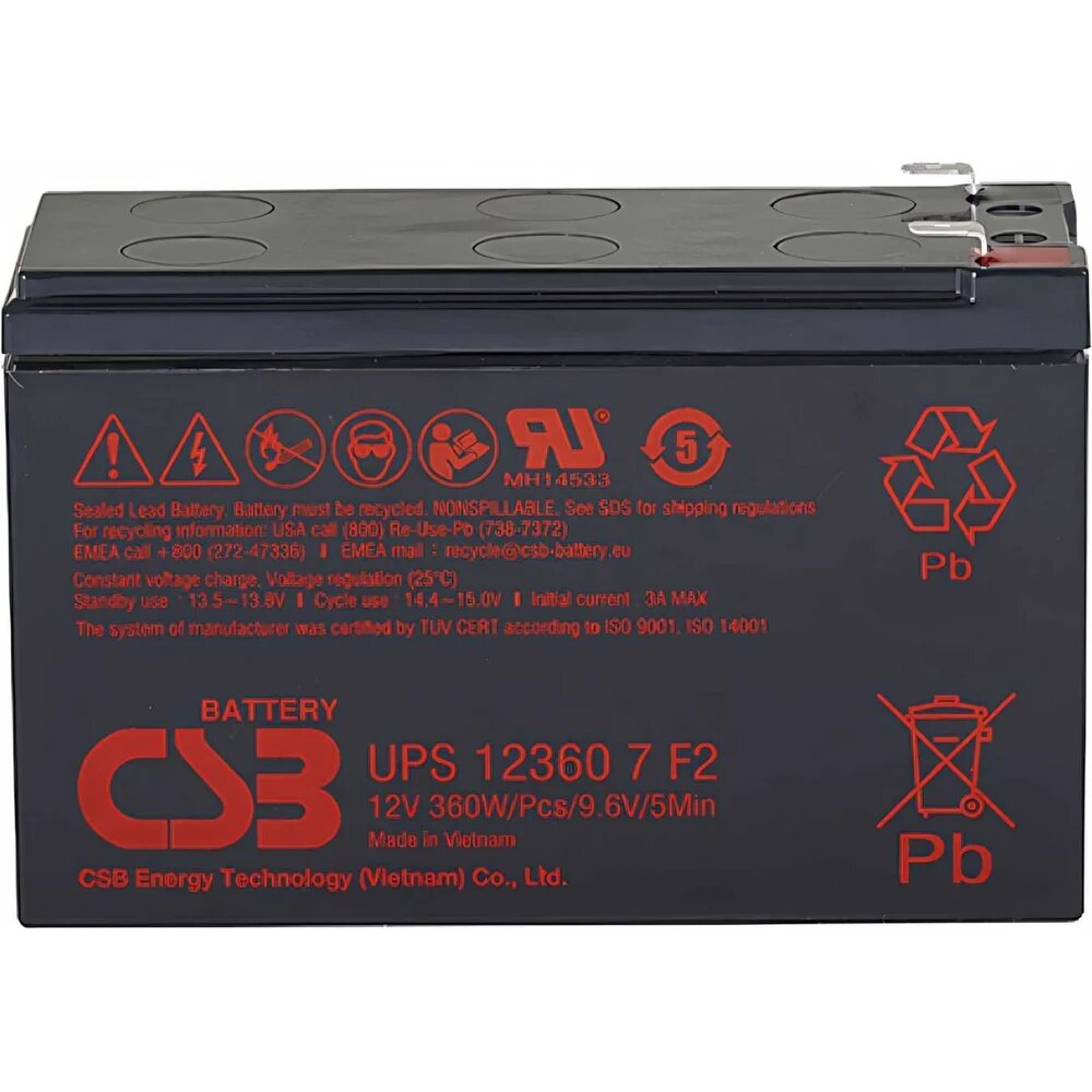 Аккумулятор для ИБП CSB UPS123607 F2 УТ-00000159, использования в источниках бесперебойного питания прямая полярность технология AGM
