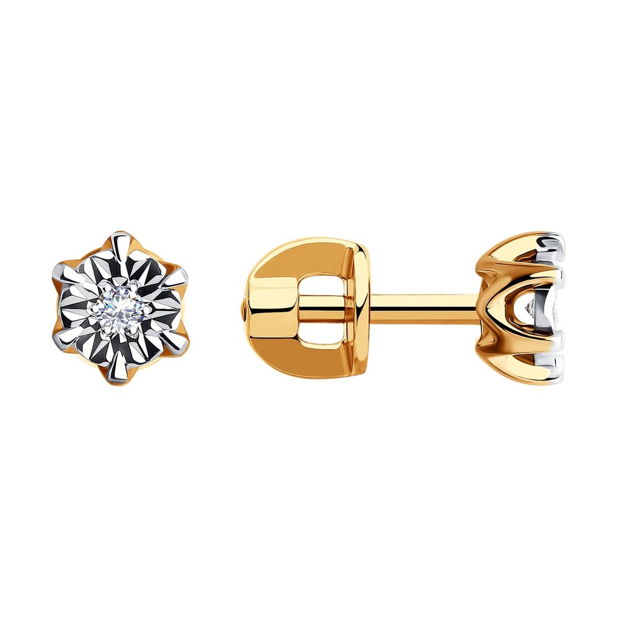 Серьги пусеты, красное золото, 585 проба, бриллиант