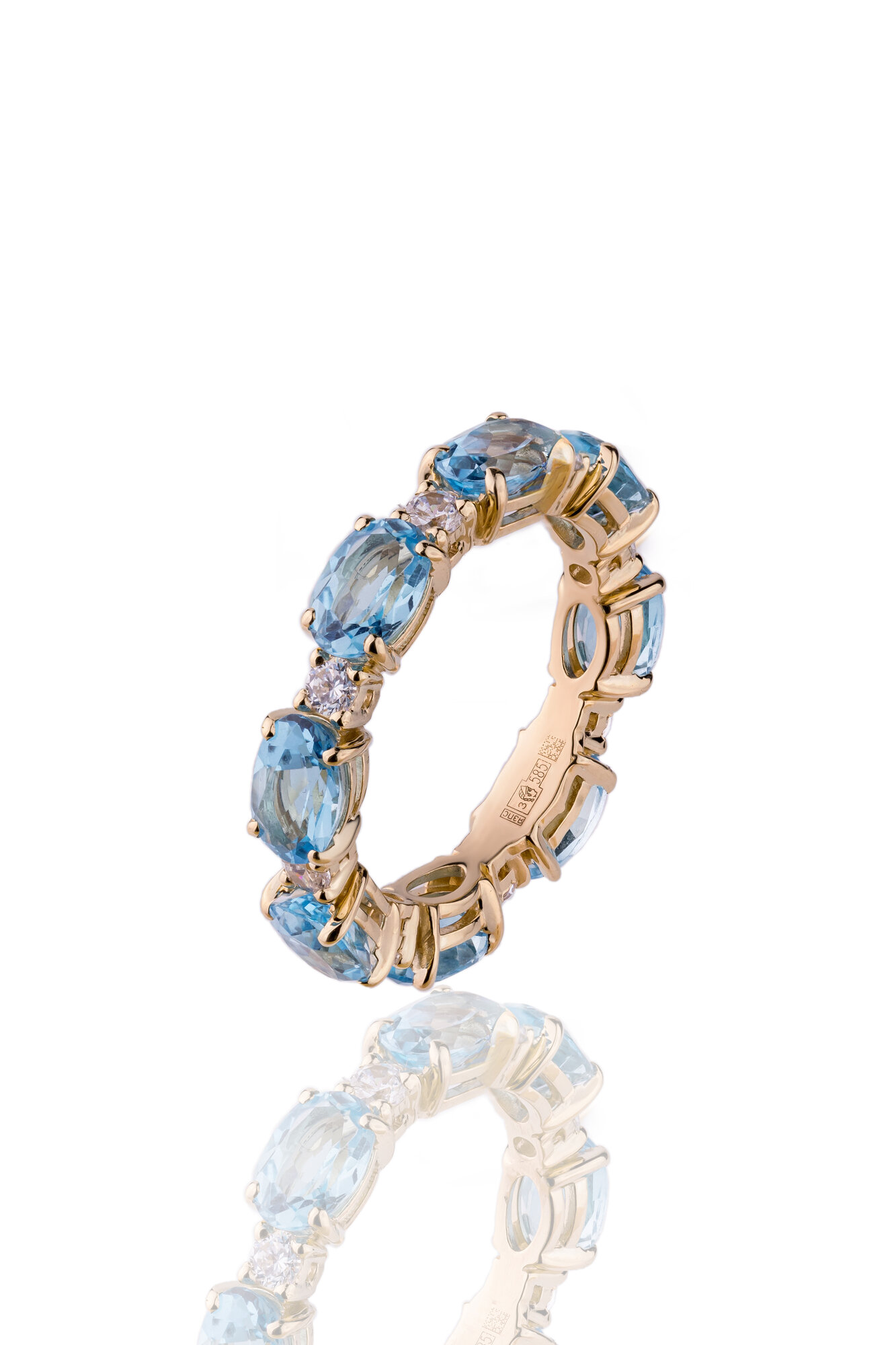 Кольцо дорожка, желтое золото, 585 проба, фианит, топаз