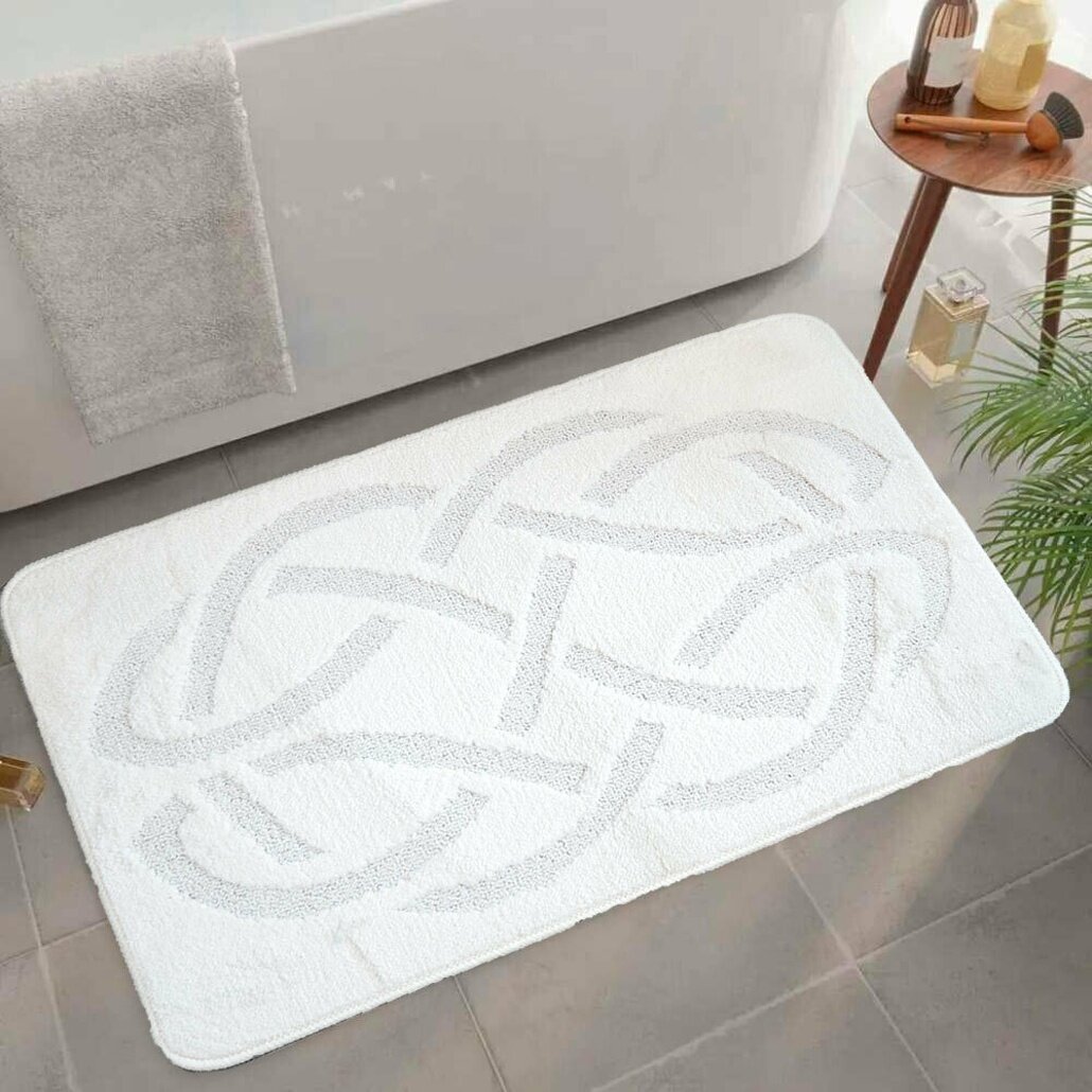 Коврик maximus комфортный с пушистым ворсом, белый pearl white, 50×80 см, нейтральный узор, лёгкое обслуживание