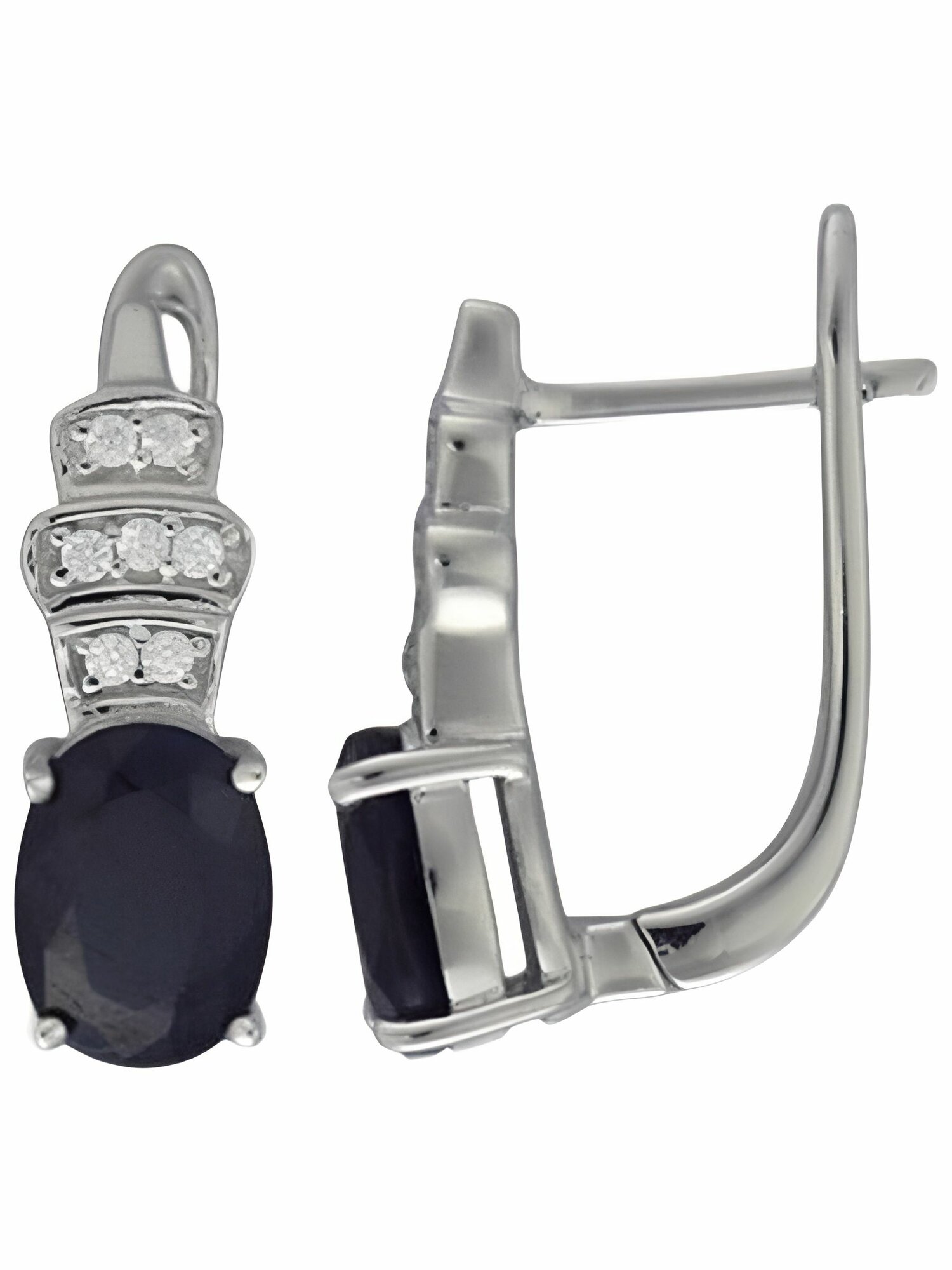 Серьги, серебро, 925 проба, родирование, сапфир