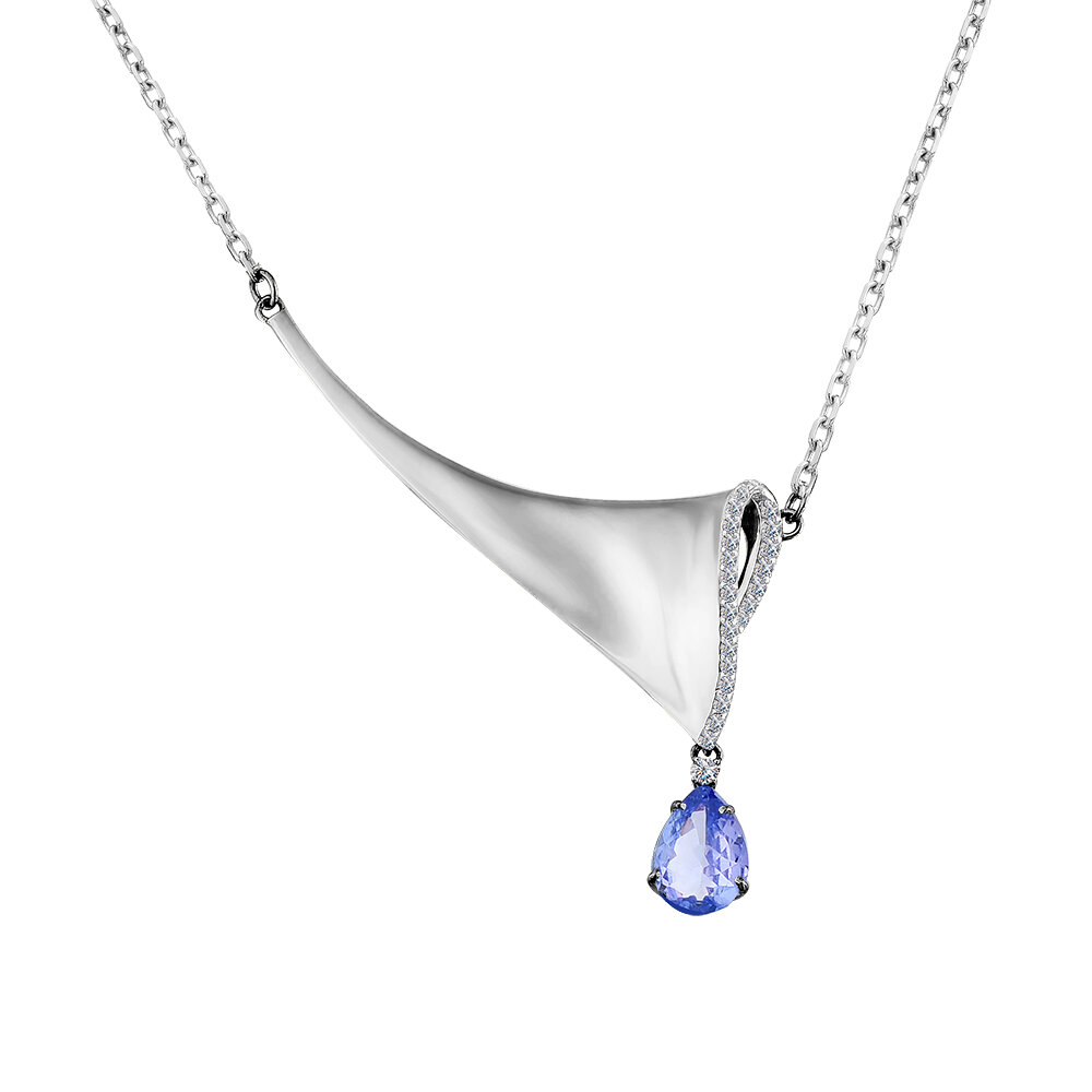 Колье, белое золото, 585 проба, танзанит, бриллиант