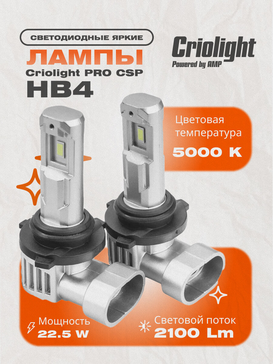 Лампа автомобильная AMP PRO CSP, HB4, LED, 2шт, 2100лм, 12В