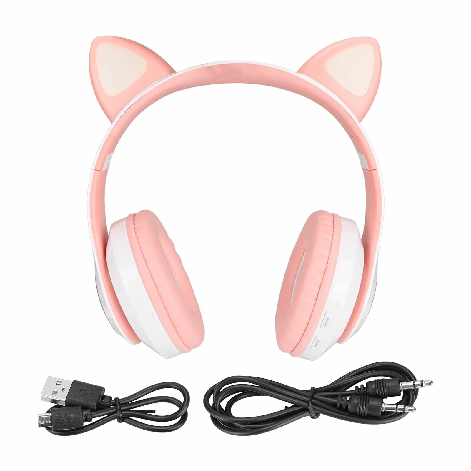 Детские Bluetooth-наушники Cat Ear со светящимися ушками в розово-белом цвете