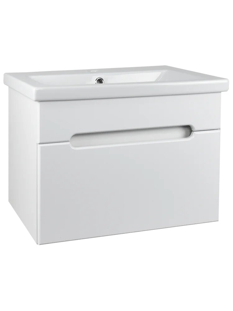 Тумба с раковиной DORATIZ Магнолия 60 подвесная, 60 см, белая, глянцевая, из МДФ, с ящиками, раковина для ванной фарфоровая, прямоугольная, встроенный слив-перелив