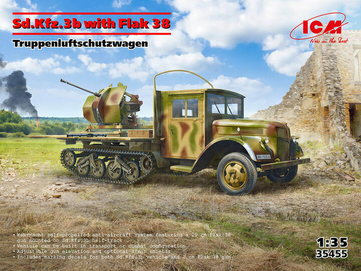 35455 ICM Тягач Sd. Kfz.3b с зенитной пушкой Flak 38 1/35