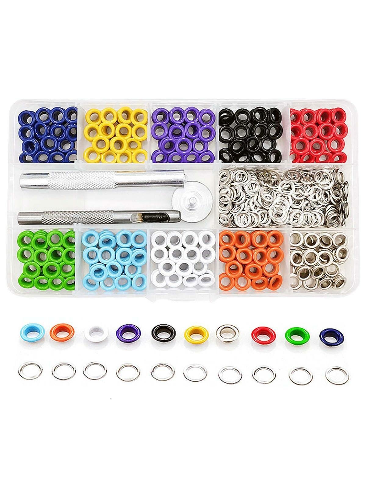 Набор люверсов 400 шт, 10 цветов, с инструментом для установки