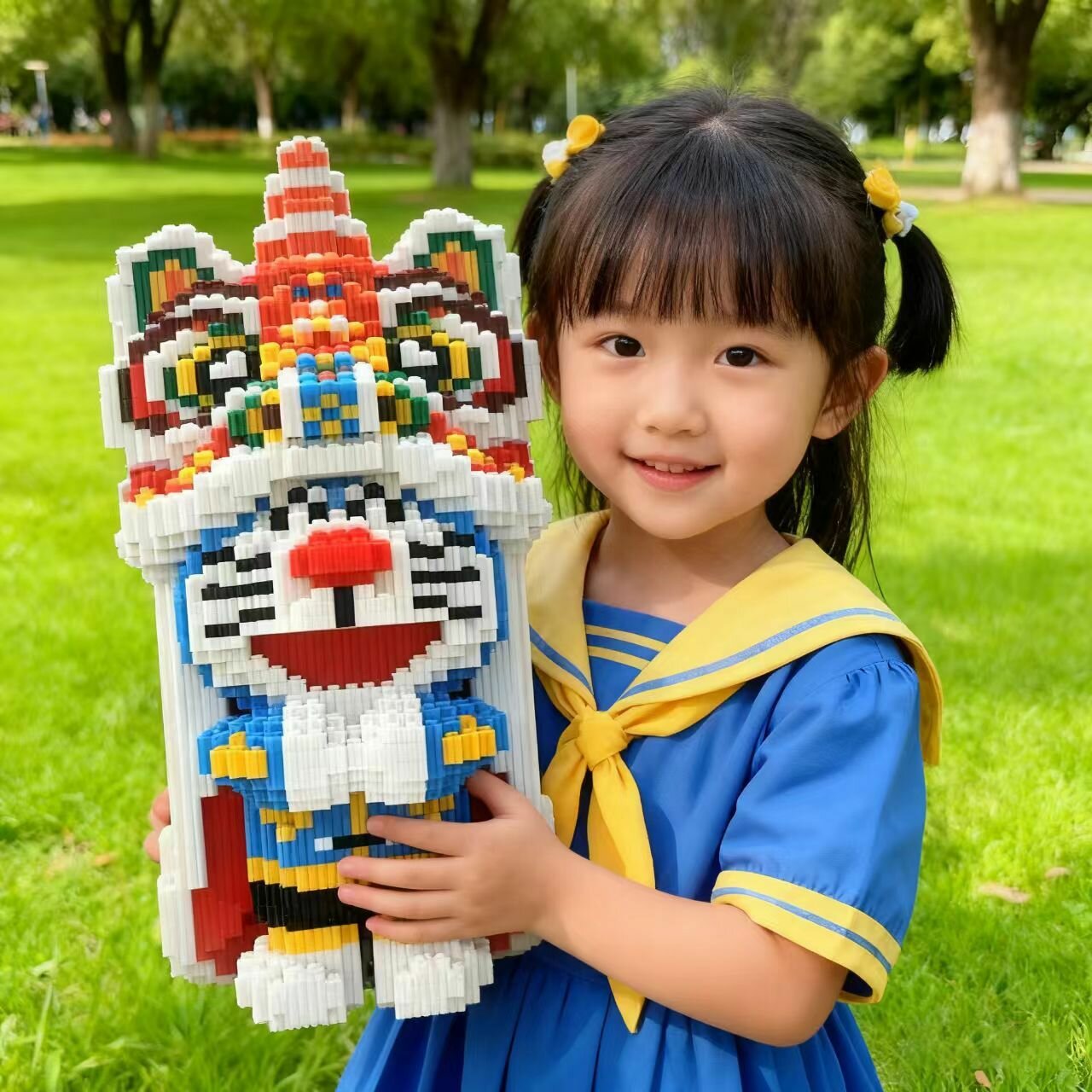 Огромный танец льва Дораемон, совместимый с Lego, строительные блоки, пазл, трехмерная сборная игрушка, украшения, детские игрушки, подарок