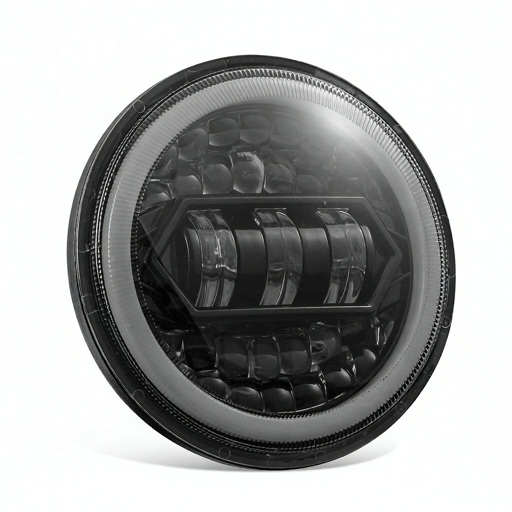 1PCS Мотоциклетный светодиодный фара 5.75in 6000K 20000LM Halo/Crystal Light Бесшумный IP67 Водонепроницаемый DRL/Поворотный сигнал/Низкий фара/Высокий фара, Белый, Янтарный, 9-30V, 200W, 3000K, -40~+85°C, 50000Hours, Дieel-casting Aluminum, Черный,