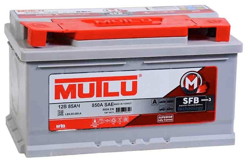 Аккумулятор автомобильный Mutlu 85 А/ч 800 А обр. пол. низкий 58515 Евро авто (315x175x175) LB4.85.080. A