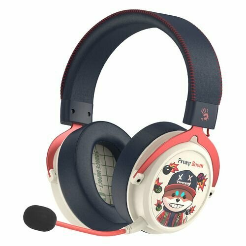 Гарнитура игровая A4TECH Bloody MR595 Proxy Boom, для компьютера и игровых консолей, мониторные, Bluetooth/радио, бежевый / черный