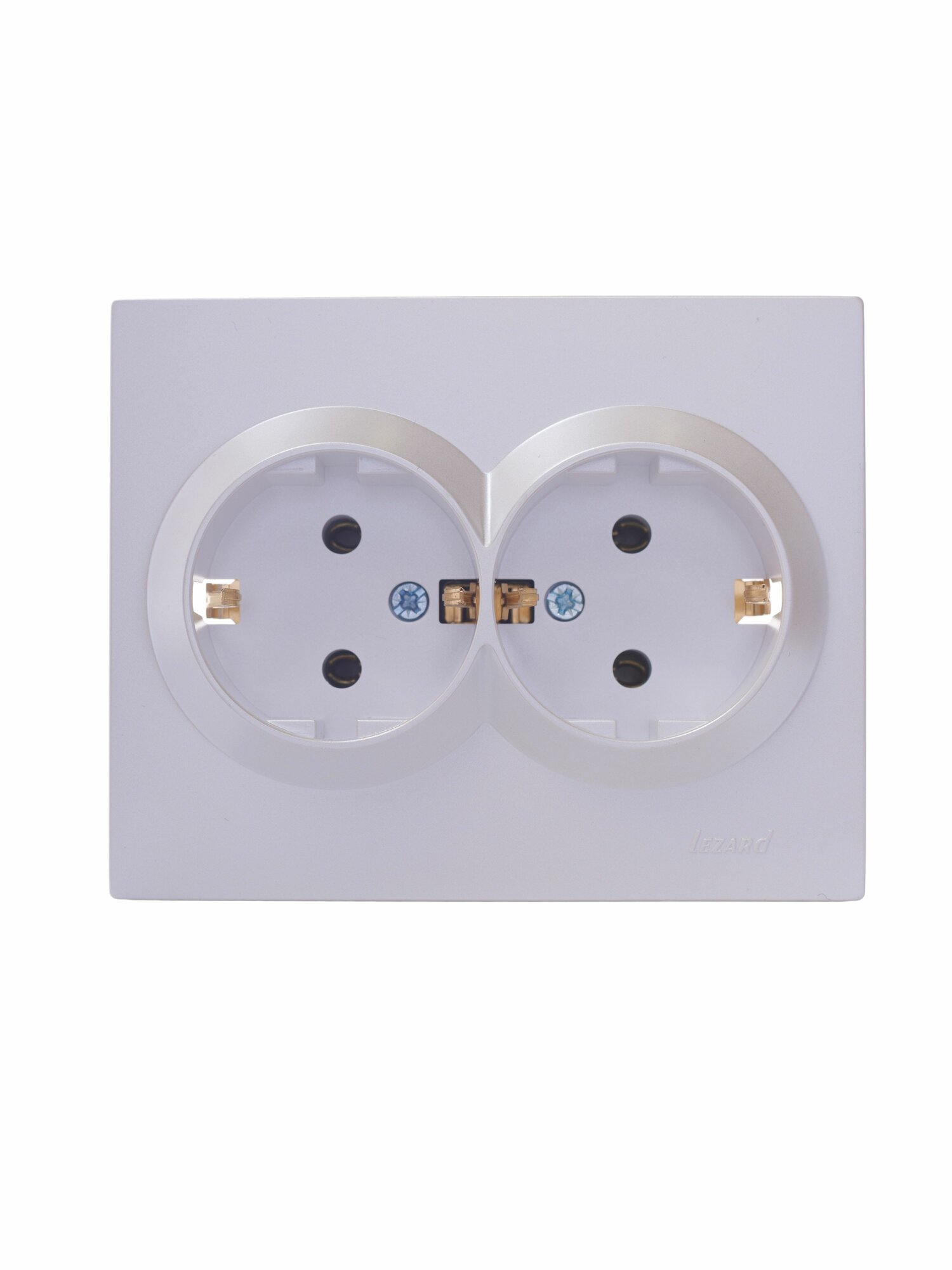 Розетка двойная с заземлением ПБТ цвет жемчужно-белый перламутр серия VESNA