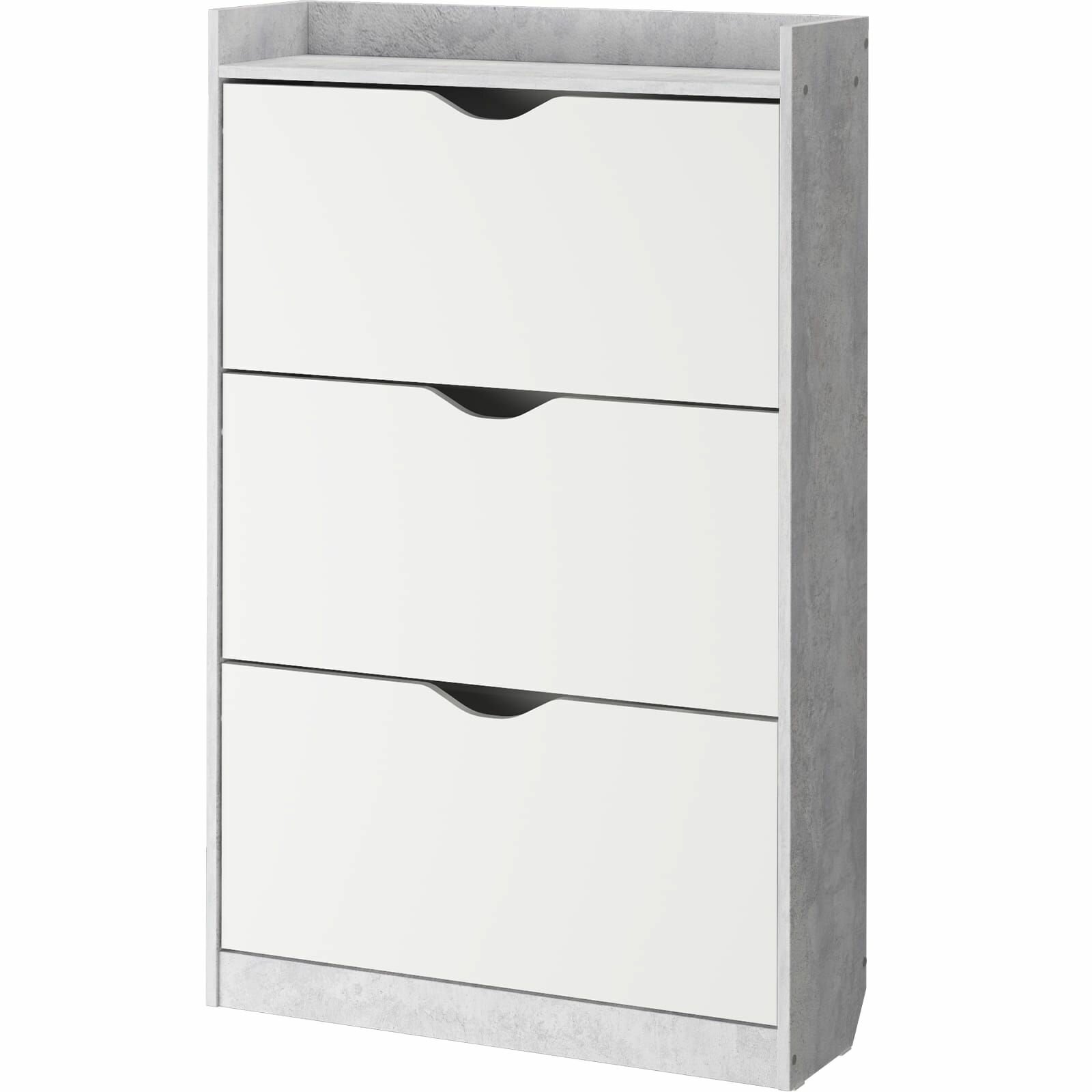 Обувница Аквилон ШО-83Б, ЛДСП, цвет белое сияние/светлый цемент, откидные двери, 80x25x125 см