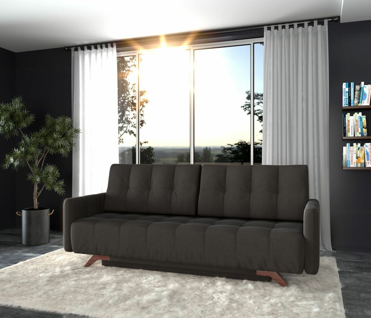 Диван-кровать DiHall "Бонн", прямой, механизм еврокнижка, велюр, коричневый