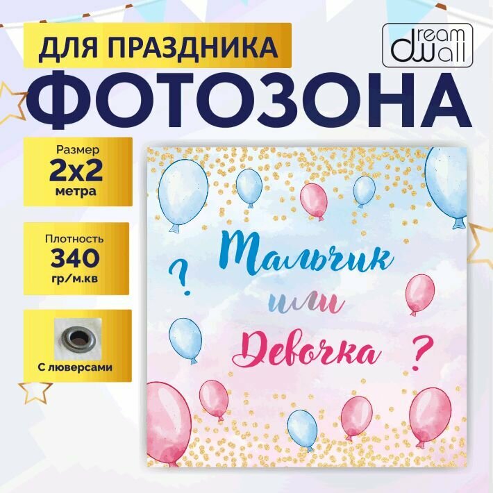 Фотозона баннер Гендер пати "Шарики" 200х200