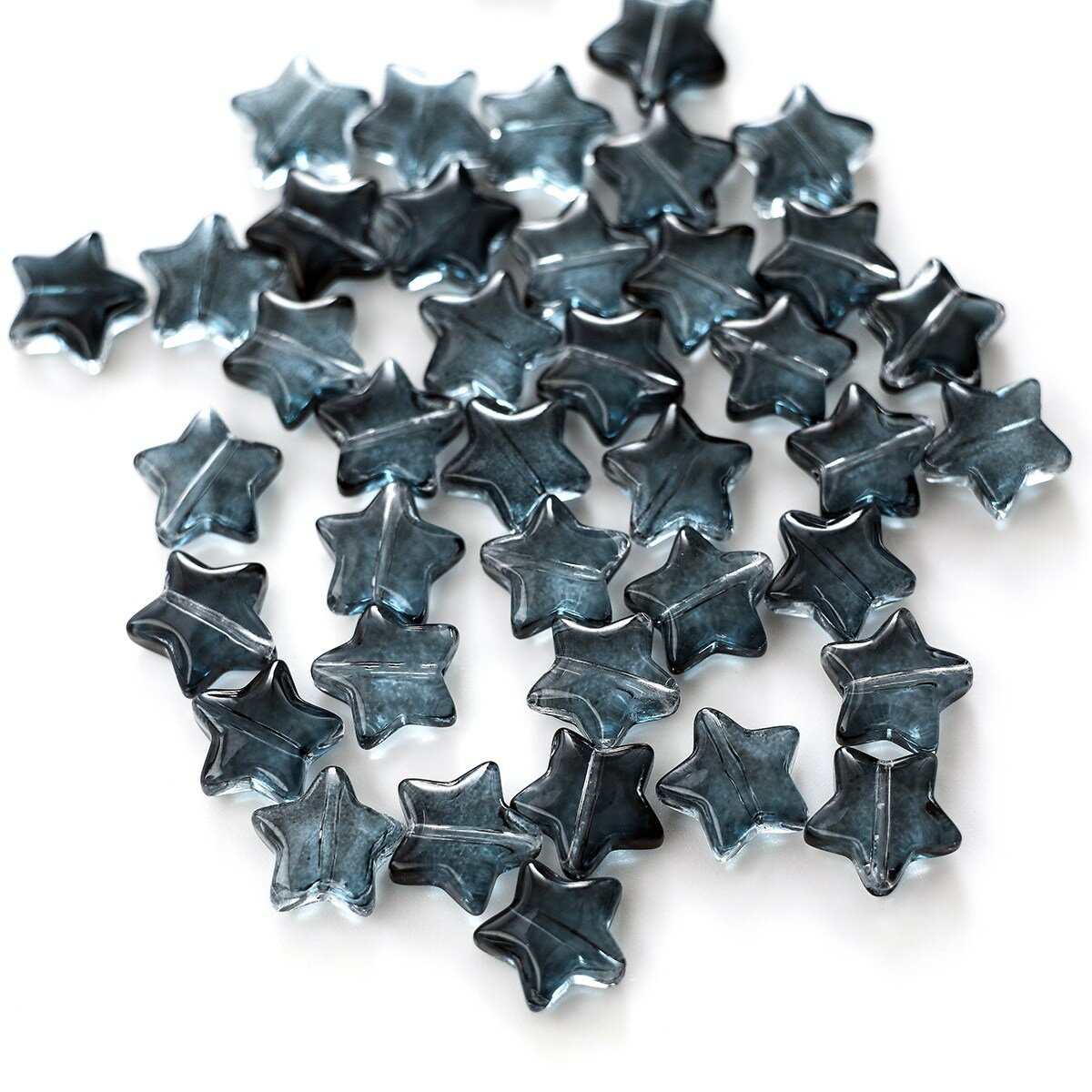 Бусины стеклянные звезды/звездочки 20 шт, размер 10x10x4 мм, цвет синий темный