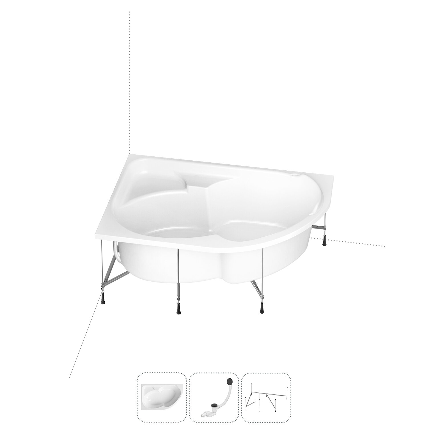 Угловая ванна акриловая 170 x 105 с каркасом Lavinia Boho Grance Hill 202011039 в наборе 3 в 1: асимметричная ванна (левый разворот), слив-перелив, каркас