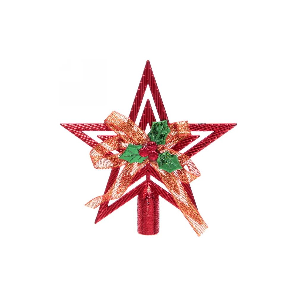 Звезда на елку Серпантин «Классика» с бантом, красный, пластик, декоративный элемент для новогоднего оформления