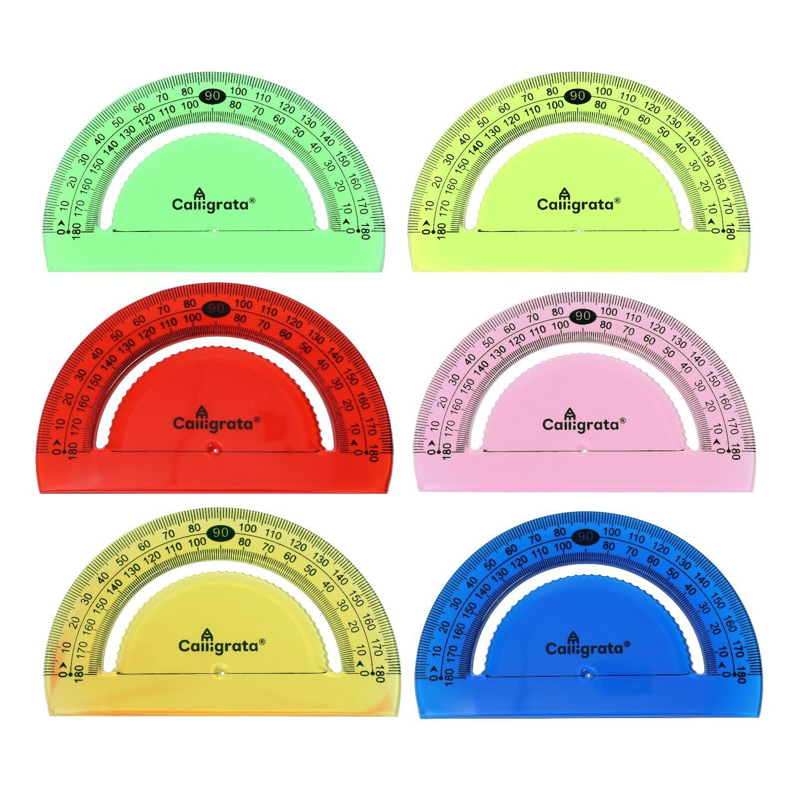 8 штук Транспортир Calligrata, гибкий, силиконовый, корпус флуоресцентный, микс