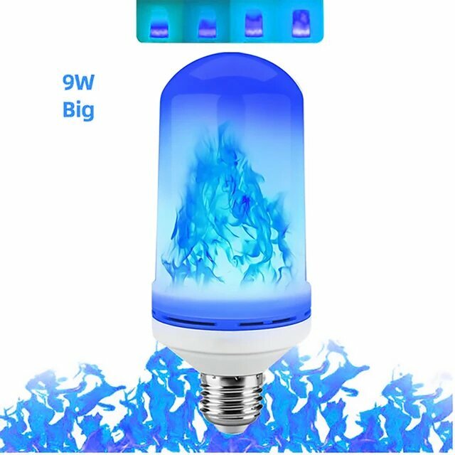 Светодиодная лампа Aimkeeg с эффектом пламени E27 3-11Вт Синий, 9W Blue Flame, E27