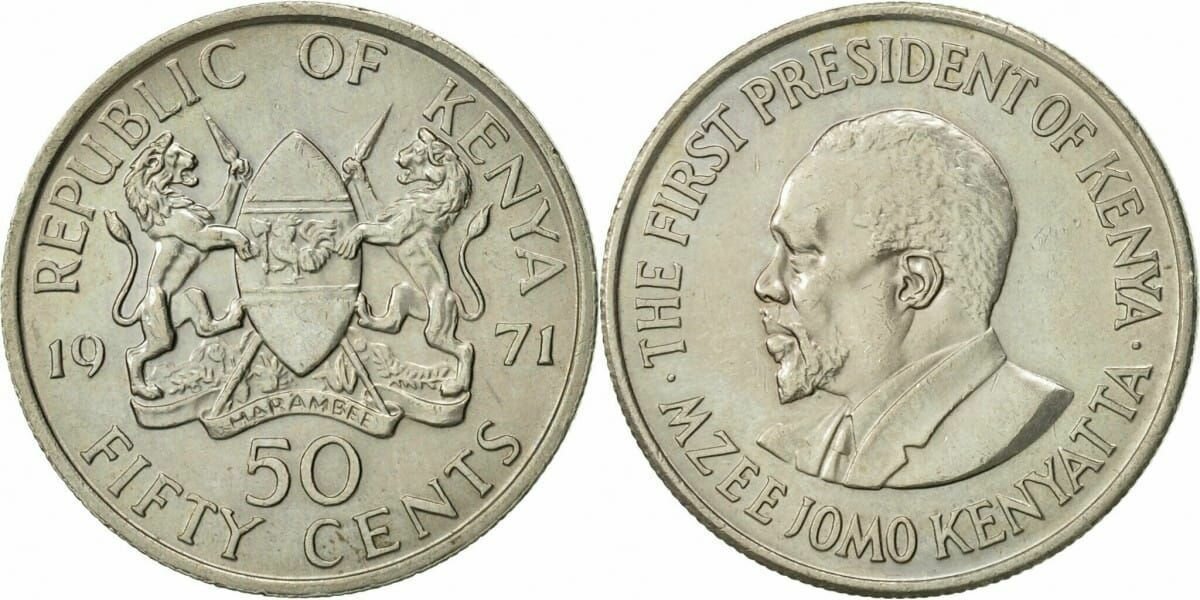 Кения 50 центов, 1969-1978 Джомо Кениата XF