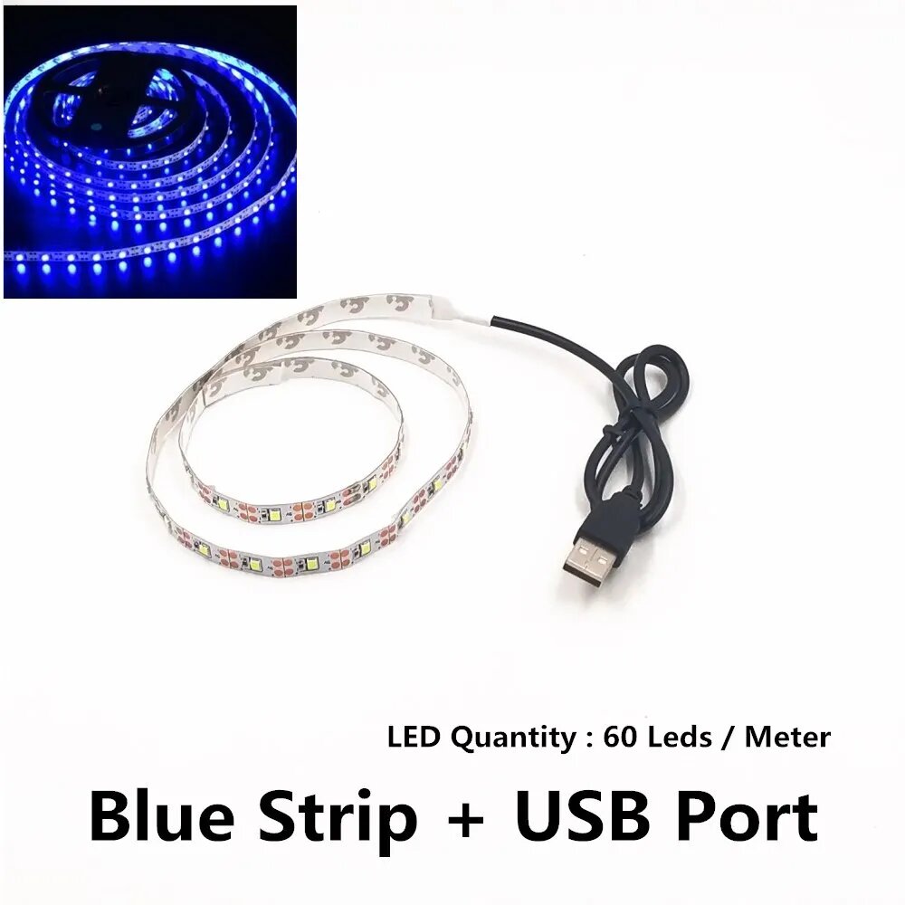 Синяя светодиодная лента USB 3 метра, 60 LED/м