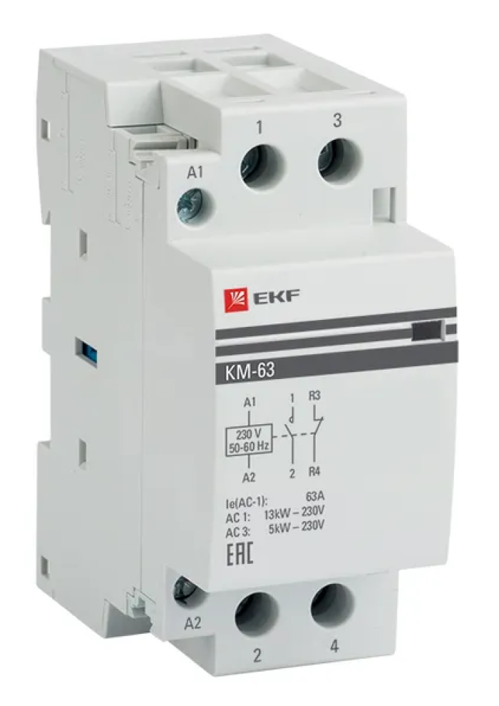 Контактор модульный EKF / ЕКФ PROxima КМ 63А AC 2 модуля 400В NО+NC, km-2-63-11 / коммутационное оборудование
