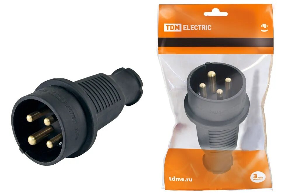 Вилка силовая 3Р 32 А каучук прямая IP44 ТДМ