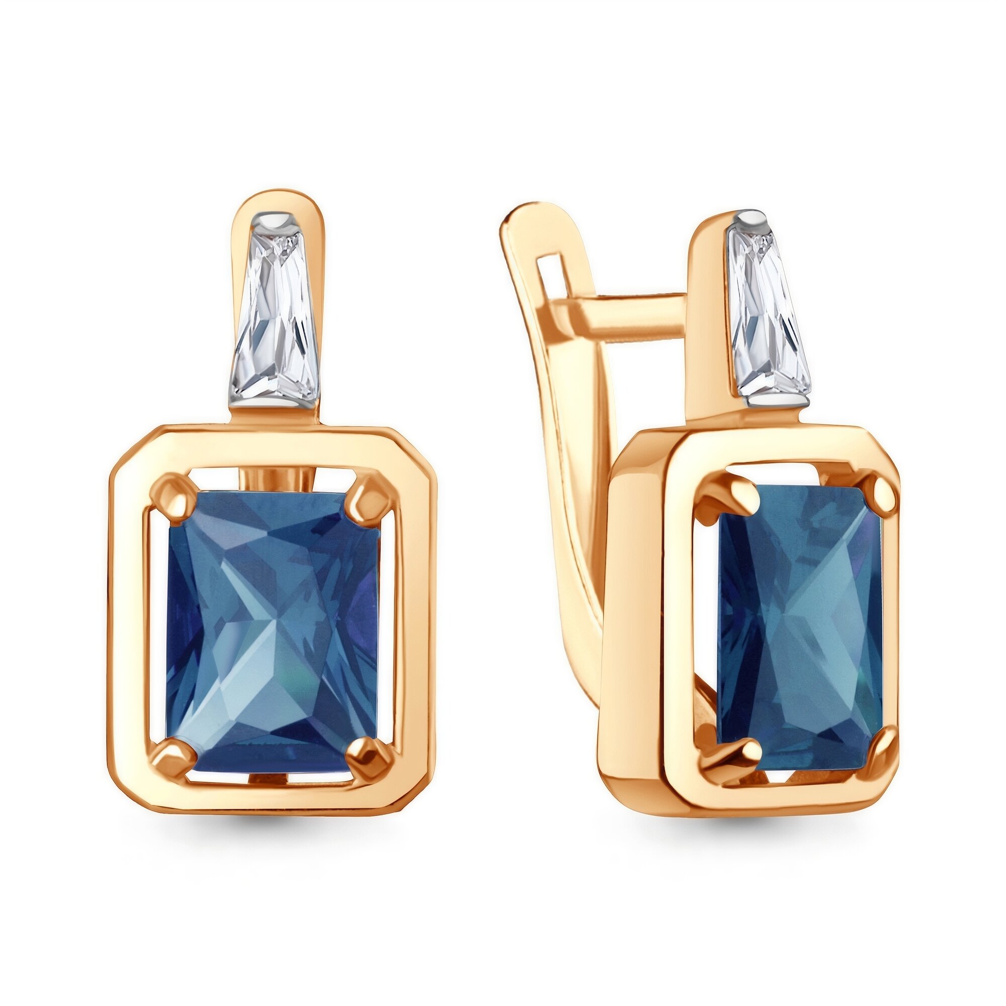 Серьги, серебро, 925 проба, золочение, Лондон топаз, фианит