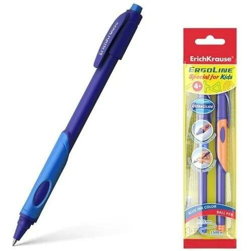 Набор шариковых ручек Erich Krause Ultra Glide Technology ErgoLine Kids, цветные чернила - синий, блистер, 2 шт (56061)