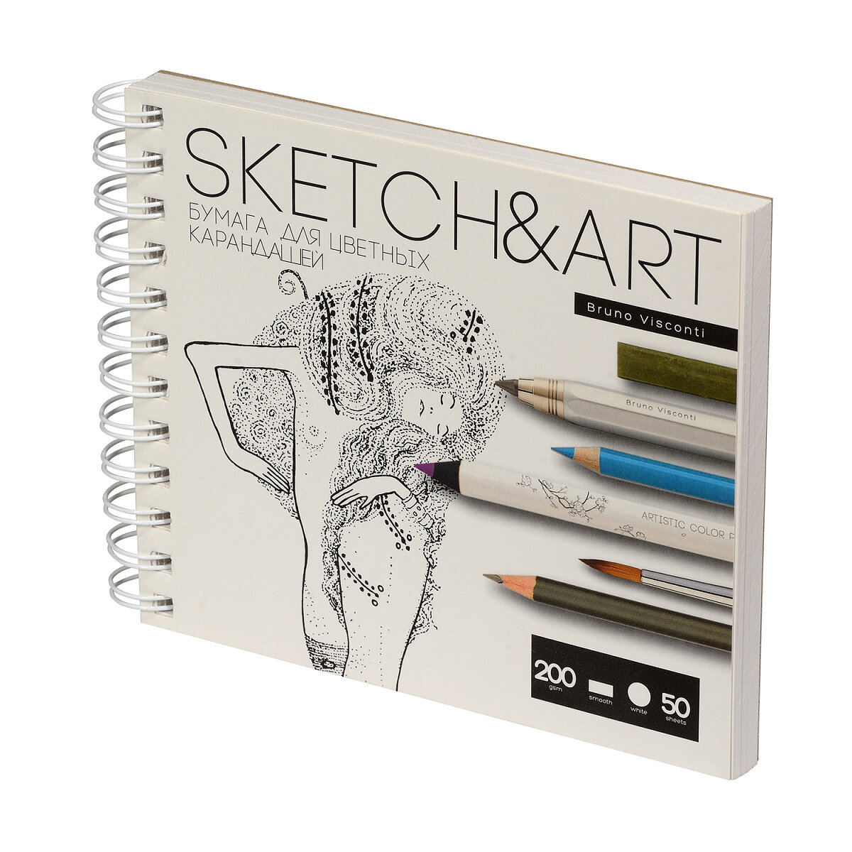 Скетчбук SKETCHBOOK SKETCH&ART BV 180х155 мм, 50 Л. 200 ГР. на гребне, для цветных карандашей