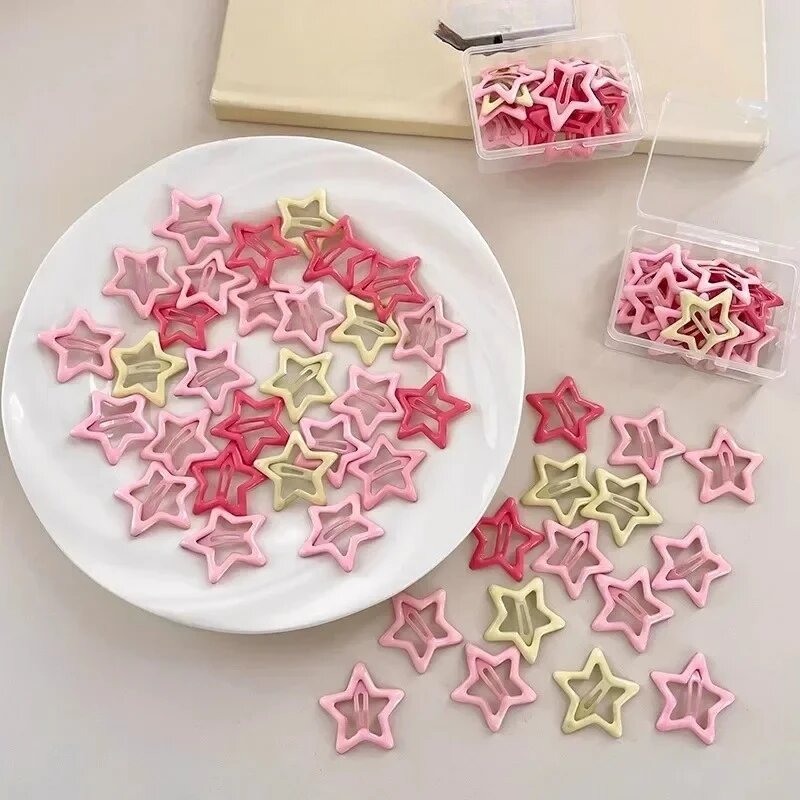 Розовые звездные заколки для волос 20шт, kawaii