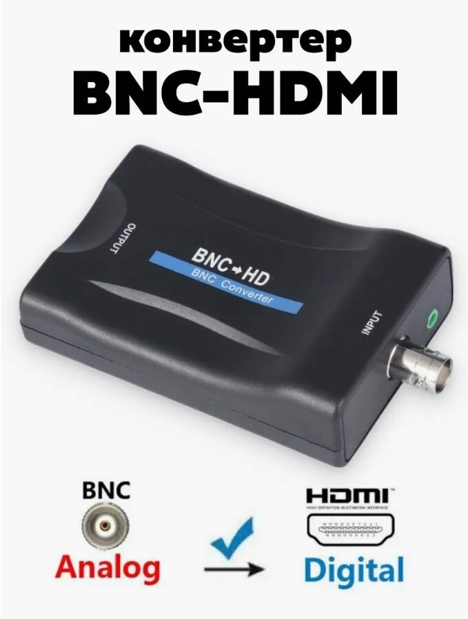 Адаптер-конвертер BNC-HDMI, Coax, CVBS,1080P, Аудио/Видео BNC в HDMI