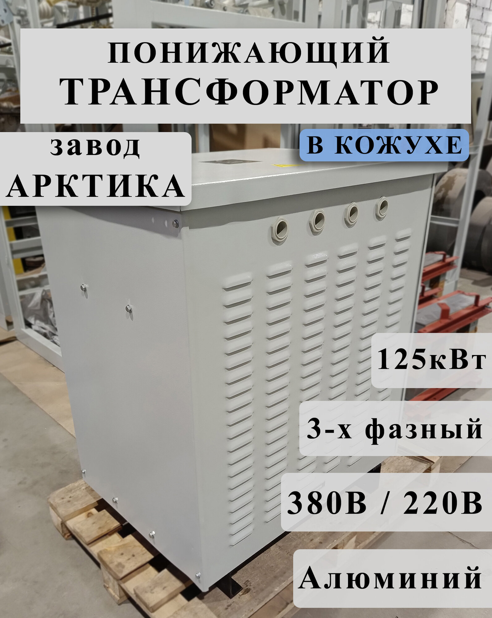 Понижающий трехфазный трансформатор Арктика ТСЗ 125,0 380/220 в кожухе (обмотки Al)