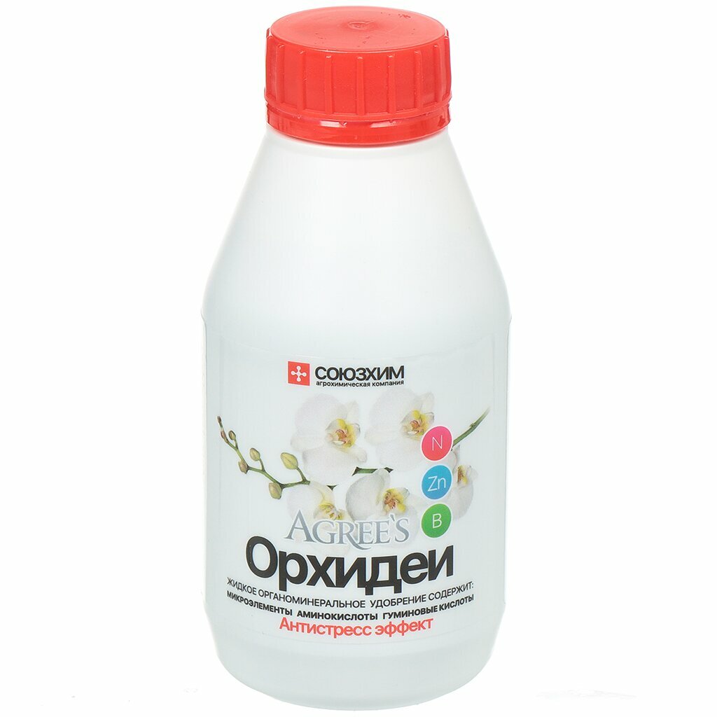 Органоминеральное удобрение Agree's Орхидеи Антистресс, жидкая подкормка для стимуляции роста и цветения, 250 мл