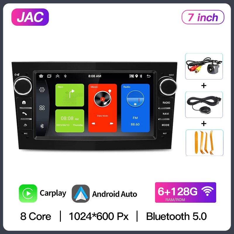 Carplay Auto Audio для Opel Astra Antara vectra Corsa Zafira Автомагнитола 2 Din Android Play MP5 Видеоплеер Авторадио GPS WIFI BT Black JAC 6 128G AHD