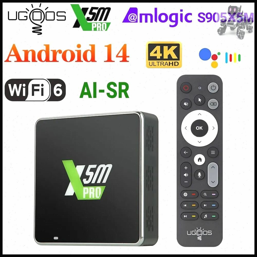 Телеприставка UGOOS X5M PRO Android 14 S905X5M 4GB/32G HD wifi6 Bluetooth