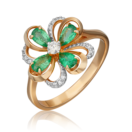 Кольцо, красное золото, 585 проба, изумруд, бриллиант