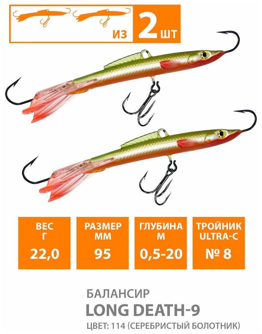 Балансир для зимней рыбалки AQUA Long Death 95mm 22g цвет 114 2шт