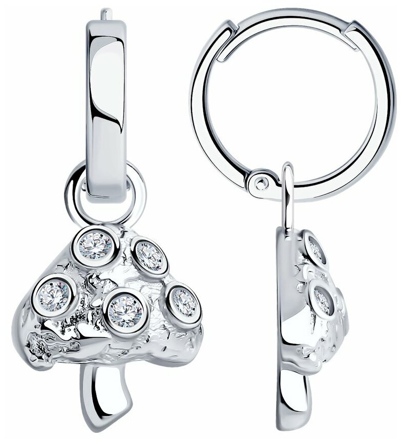 Серьги с подвесками, серебро, 925 проба, родирование, фианит