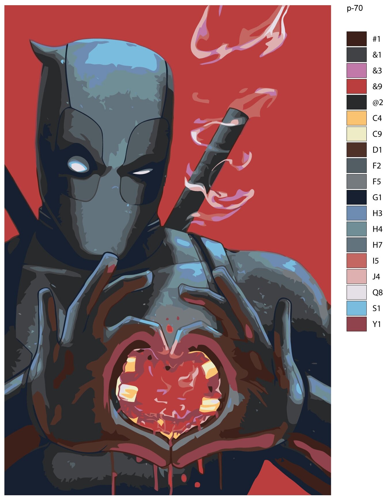 Картина по номерам, 48 x 72, IIIR-p-70, дэдпул, любовь, сердце, супергерой, "Живопись по номерам", набор для раскрашивания, раскраска