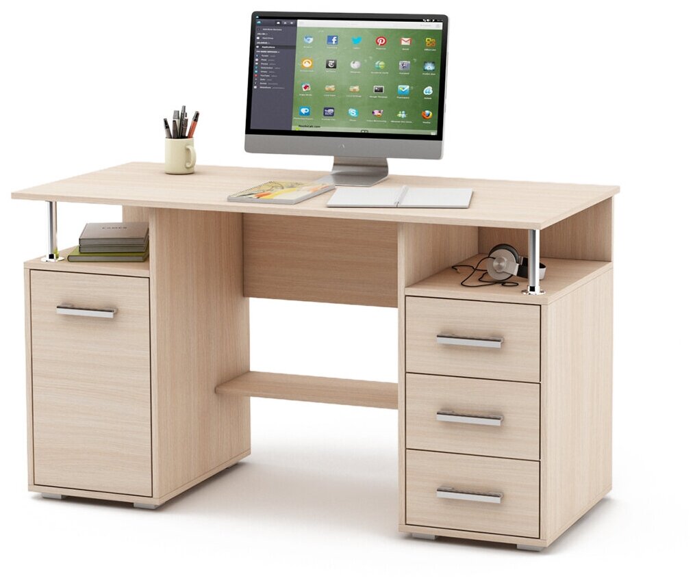 Стол компьютерный, письменный Амбер (Реал) 6, с ящиками, ЛДСП, 130х60х75 см