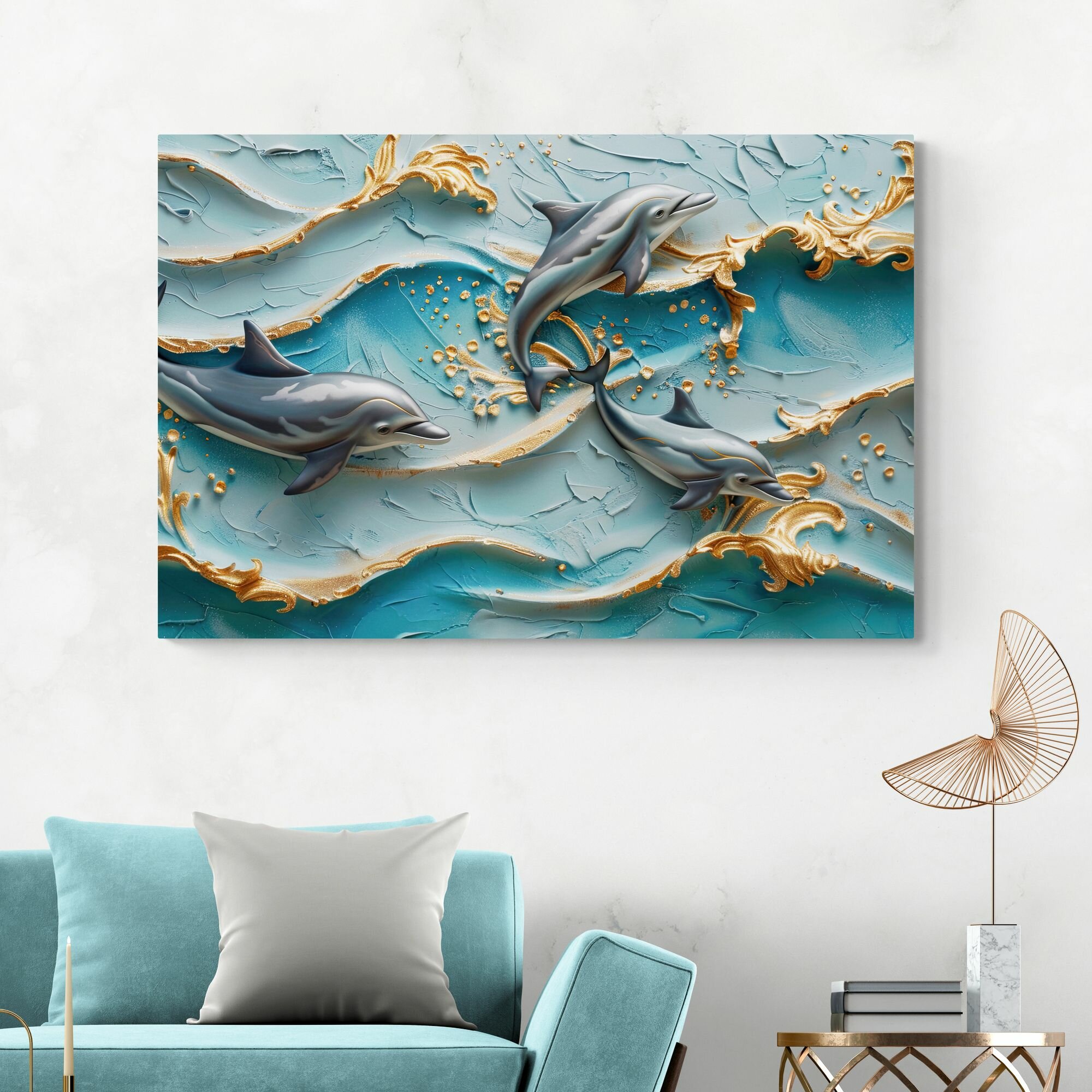 Картина для интерьера на холсте "Дельфины" 40х60 см
