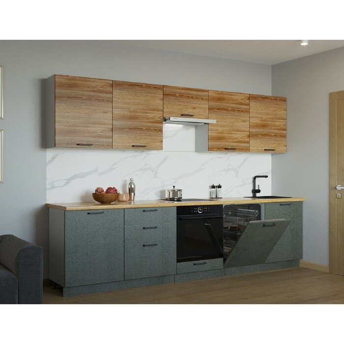 Кухонный гарнитур прямой «лофт 36», с столешницей, 3000 мм, цвет бетон тёмный/рустик натуральный