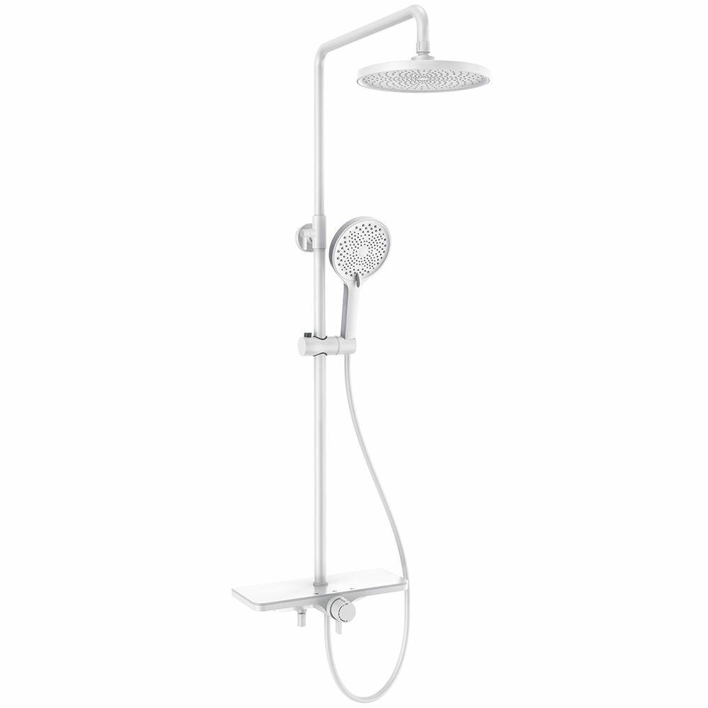 Душевая система для ванны, излив, лейка, верхний душ, полочка, белый AQUAme AQM8002W