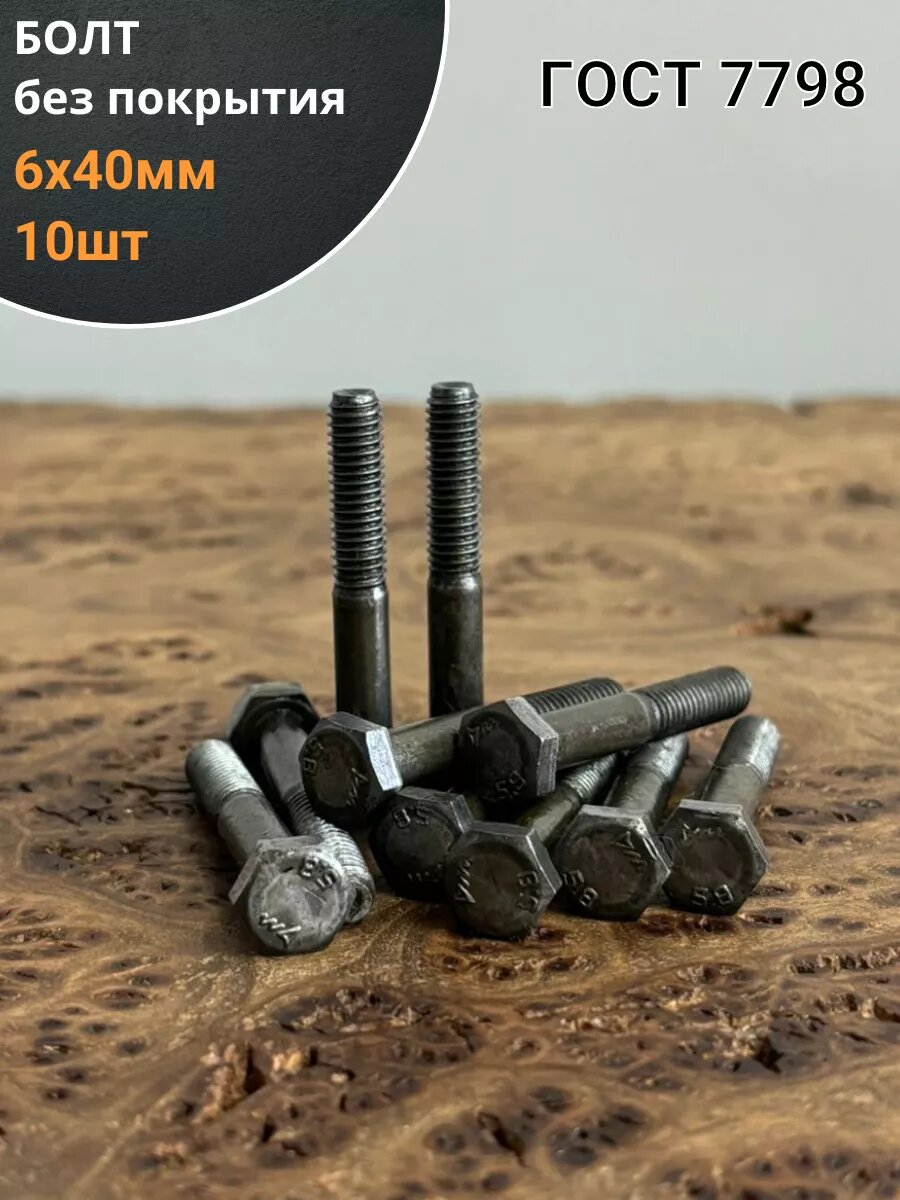 Болт без покрытия 6х40 мм ГОСТ 7798, 10 шт.