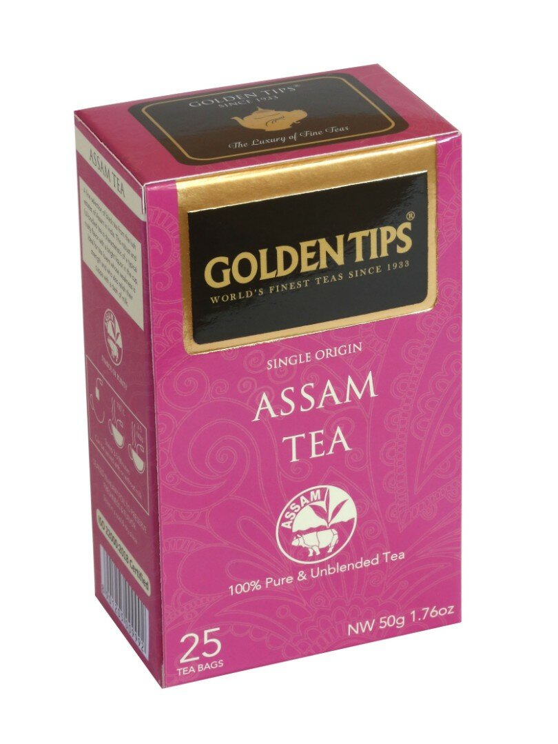 Чай чёрный индийский ТМ "Голден Типс" - Ассам, пакетированный, 25 шт, 50 гр.