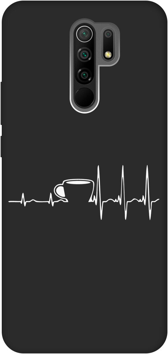 Матовый чехол Coffee Cardiogram W для Xiaomi Redmi 9 / Сяоми Редми 9 с 3D эффектом черный