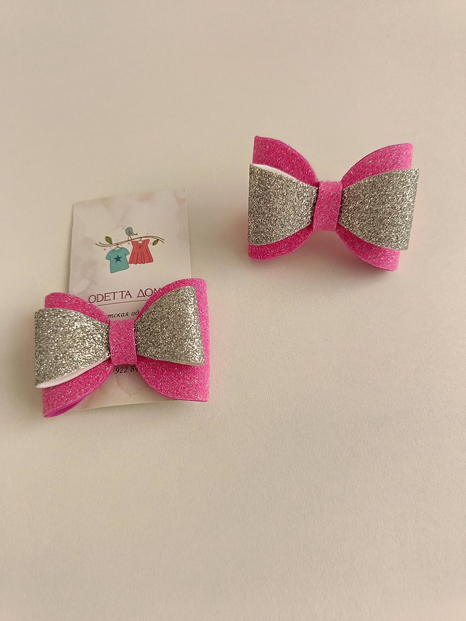 Резинка-бантик для девочек "Odetta Doma" из фоамирана, 2шт. розовый/серебристый